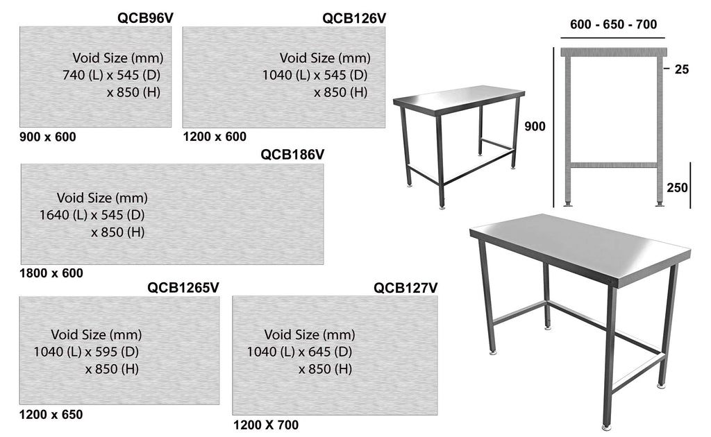 Quick Service Stainless Steel Centre Benches with Void | Advantage ...